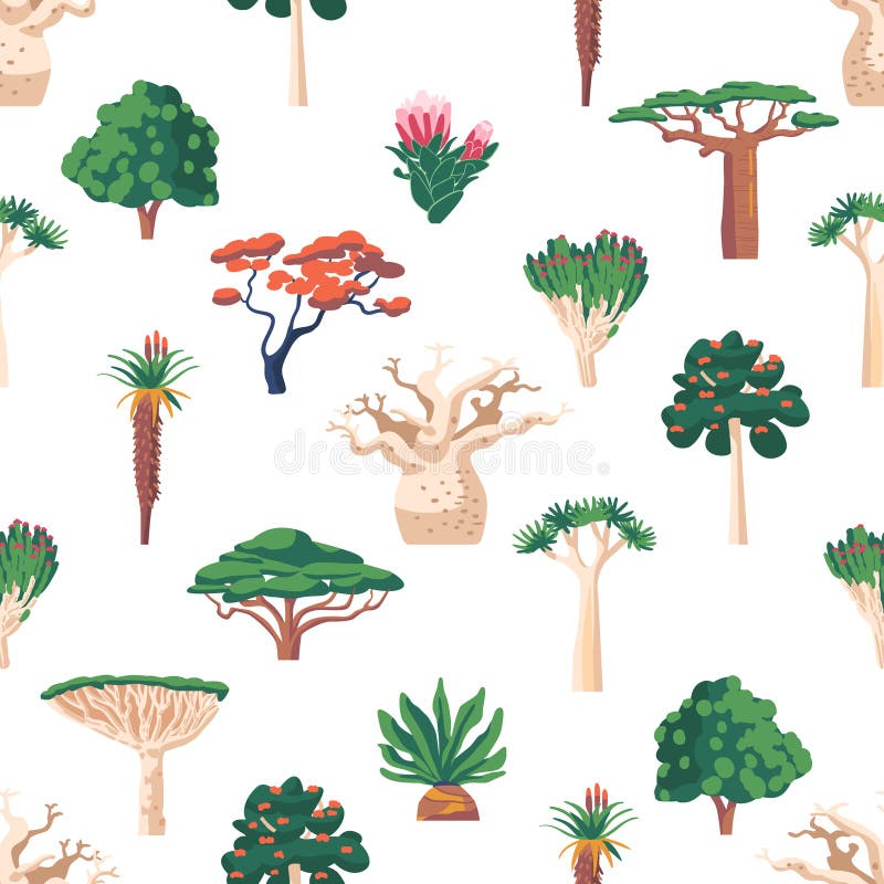 Seamless Pattern Showcases The Lush African Vegetation Incorporating
