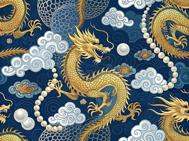 Imperial Five-Clawed Dragon Seamless Pattern Inspired by Qing Dynasty ...