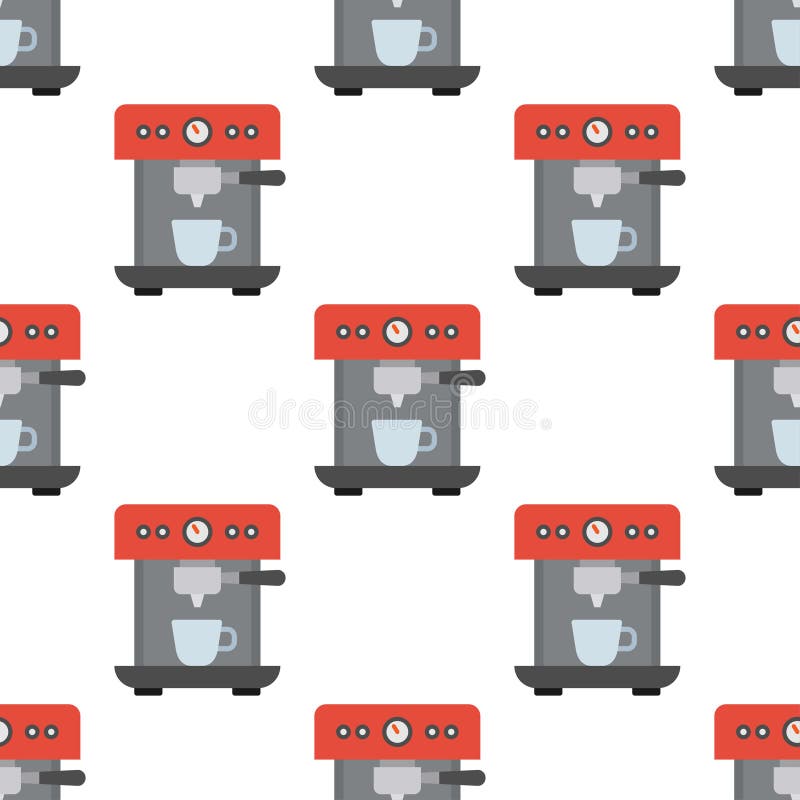 Seamless Pattern Showing Coffee Maker and Cup Stock Vector - Illustration of machine, kitchen ...