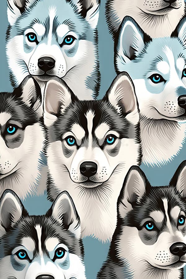 Seamless Pattern with Siberian Husky Dogs. Generative AI Illustration ...