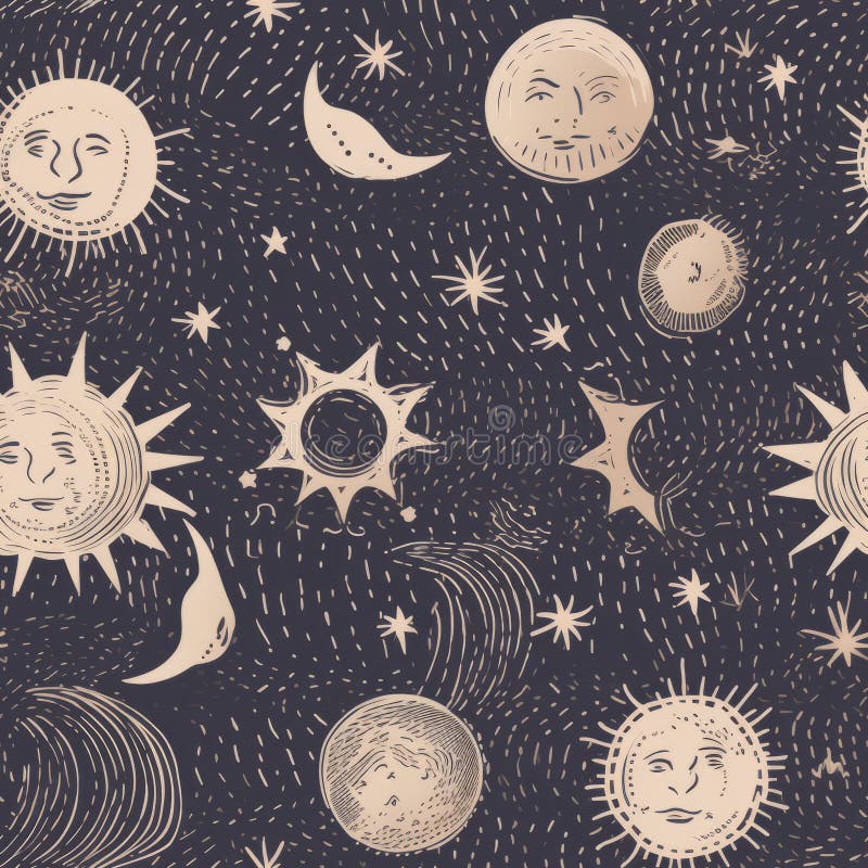 Seamless Pattern. Signs of the Zodiac, Phases of the Moon, Sun and Moon ...