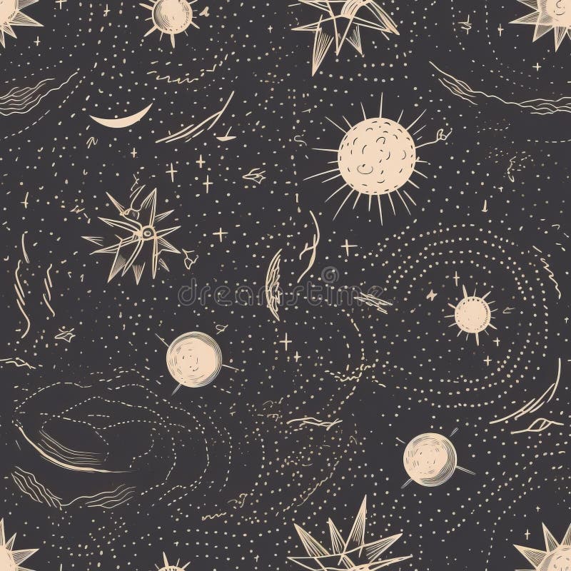 Seamless Pattern. Signs of the Zodiac, Phases of the Moon, Sun and Moon ...