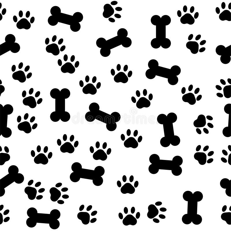 Seamless Pattern Silhouette Black with Bone and Paw . Vector Pattern ...