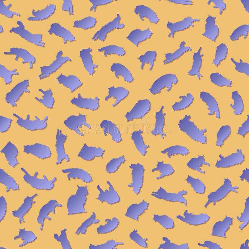 Seamless Pattern with the Silhouette of a Fluffy Manx Cat. Stock Vector ...