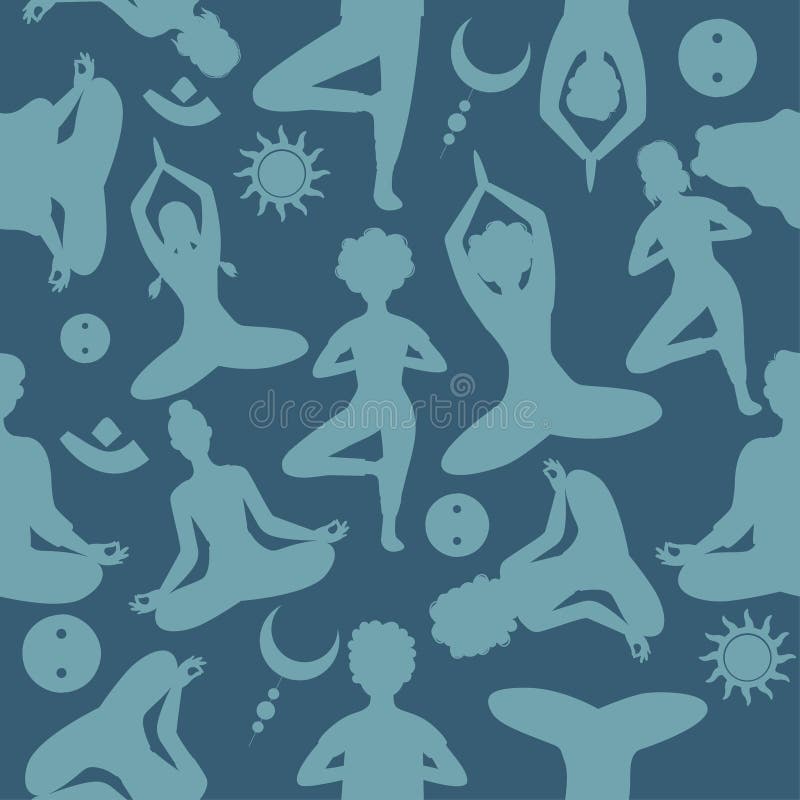 Seamless Pattern Silhouette of People Yoga Stock Vector - Illustration ...