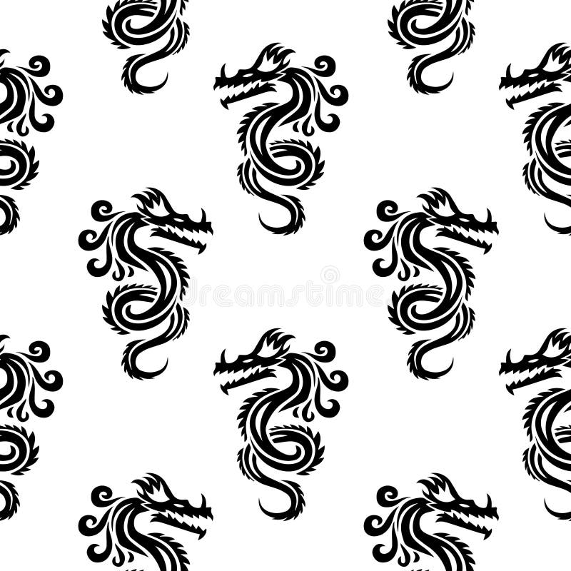 Dragons Black White Seamless Stock Illustrations – 57 Dragons Black ...