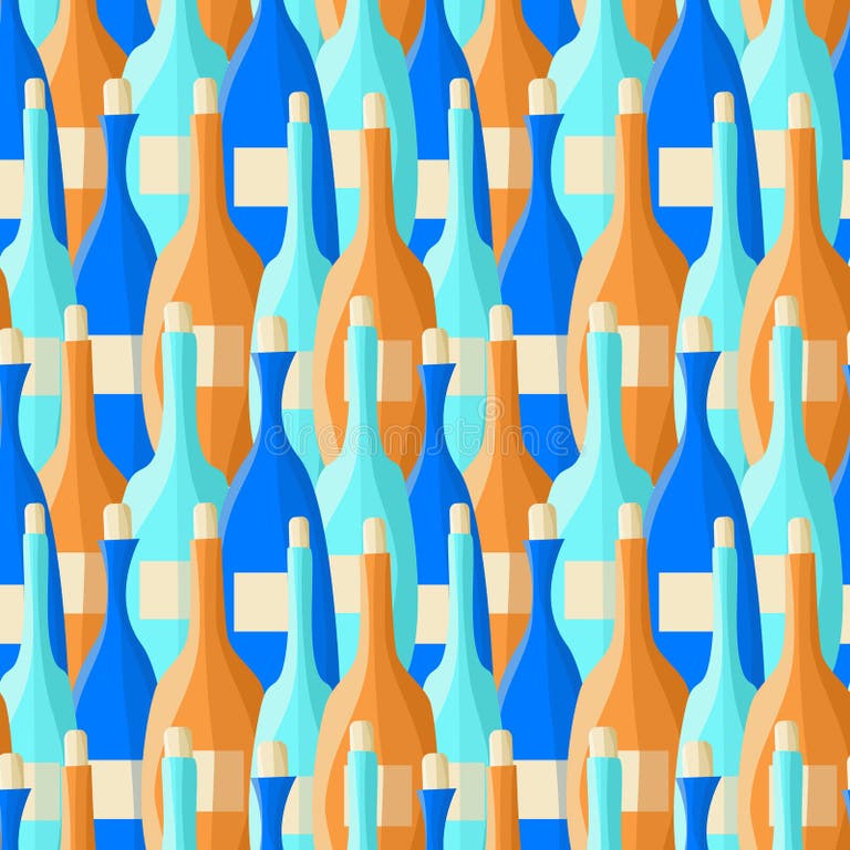 Seamless Pattern with Silhouettes of Bottles and Glasses. Abstract ...