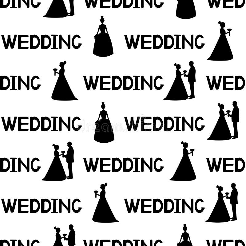 Seamless Pattern with Silhouettes of the Bride and Groom, Words Stock ...