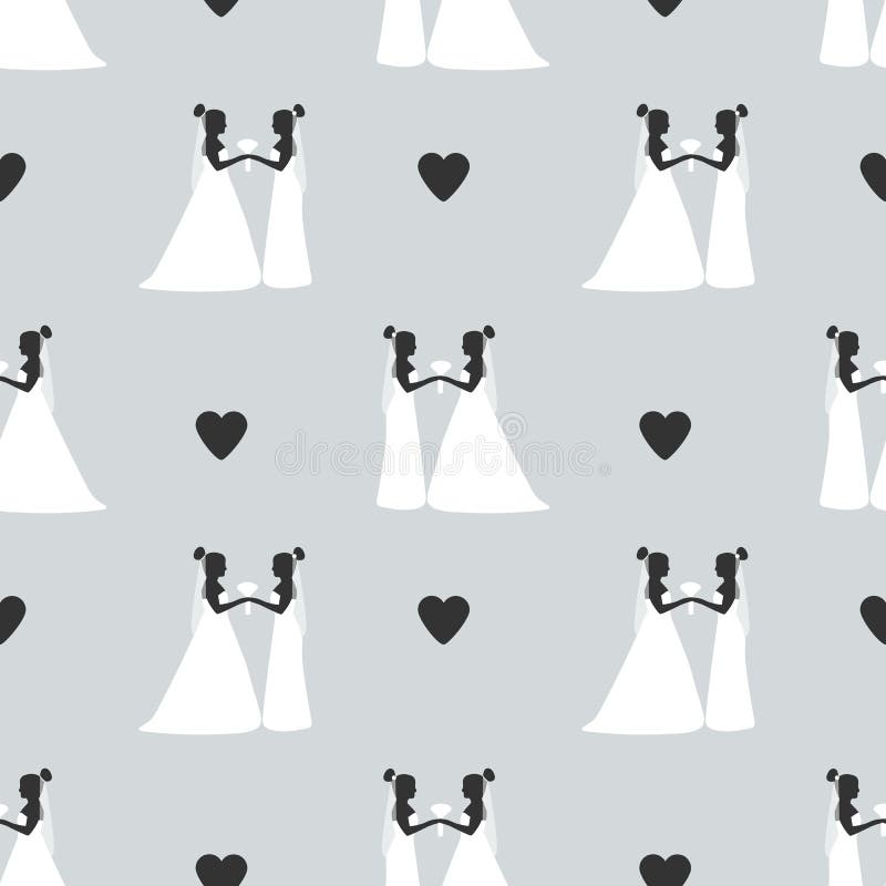 Seamless Pattern with Silhouettes of the Brides and Hearts. Same Stock ...