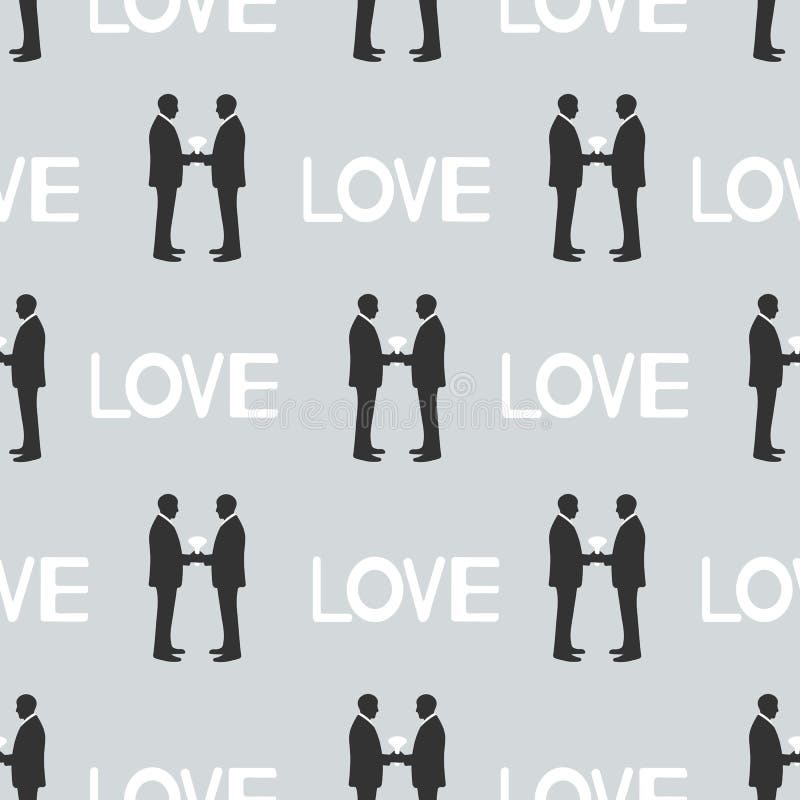 Seamless Pattern With Silhouettes Of The Grooms And Words Love Stock