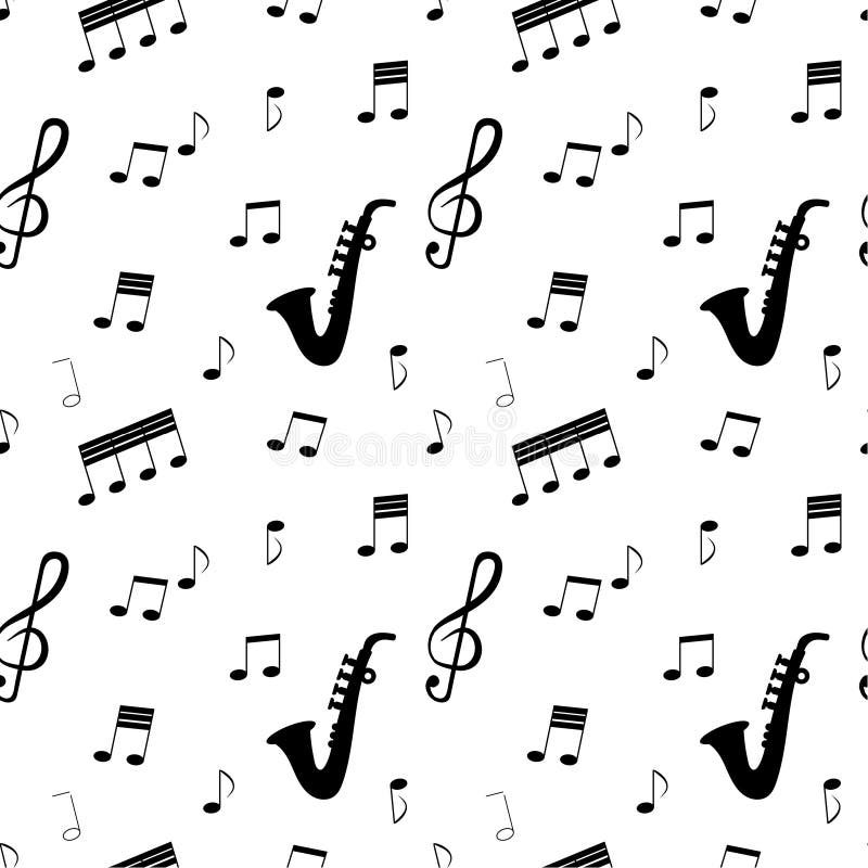 Seamless Pattern: Silhouettes of Musical Notes and Instruments in Black ...