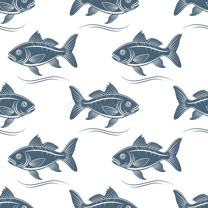 Seamless Pattern, Silhouettes of Sea Fish with Waves on a White ...