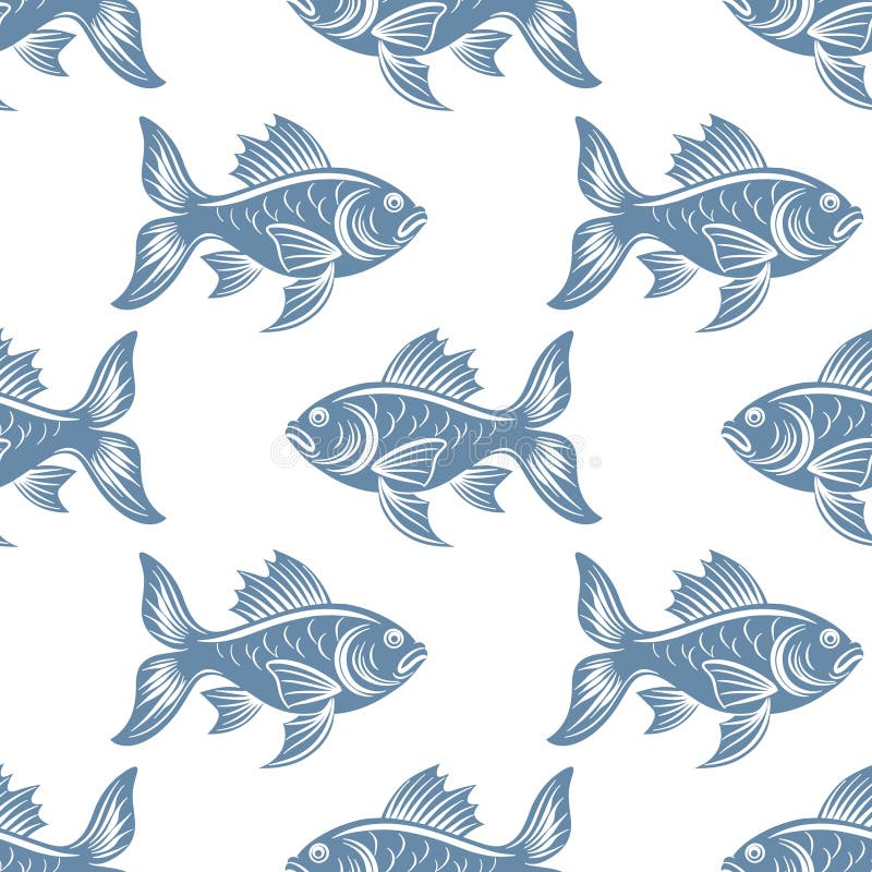 Seamless Pattern, Silhouettes of Sea Fish with Waves on a White ...
