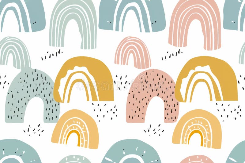 Seamless Pattern, Simple, Cute Pastel Rainbow Arches on a White ...