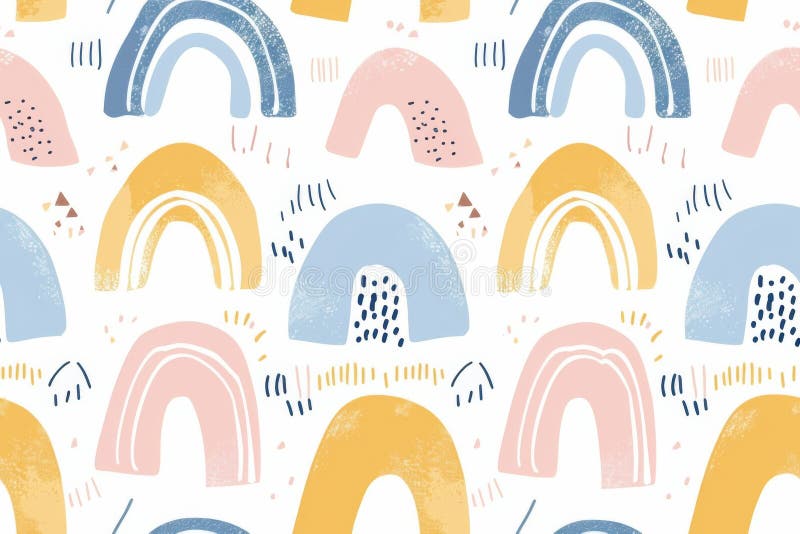 Seamless Pattern, Simple, Cute Pastel Rainbow Arches on a White ...