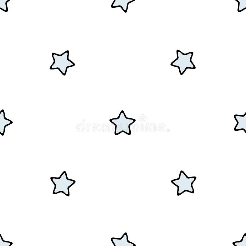 Seamless Pattern with Simple Doodle Stars Outline on a White Background ...