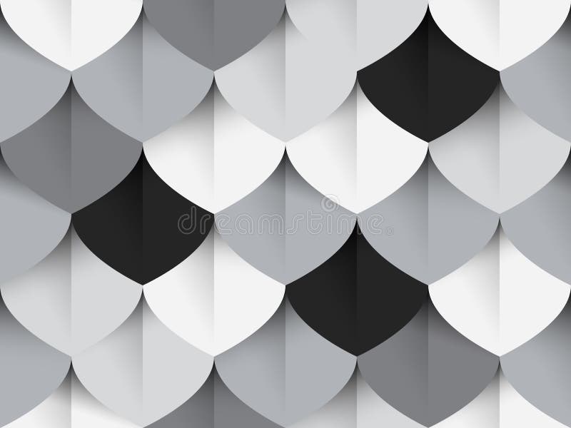 Seamless Pattern, Simple Fish Scale Shapes with Shadow, Pastel Black ...