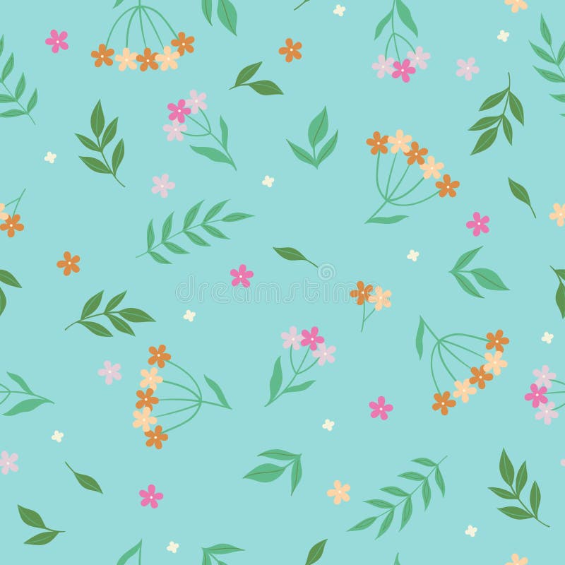 Seamless Pattern with Simple Flowers and Leaves. Vector Graphics Stock ...