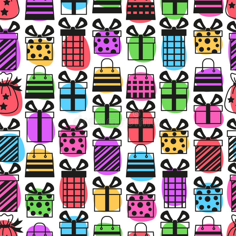 Black Vector Seamless Pattern with Simple Linear Symbols of Gift Boxes ...