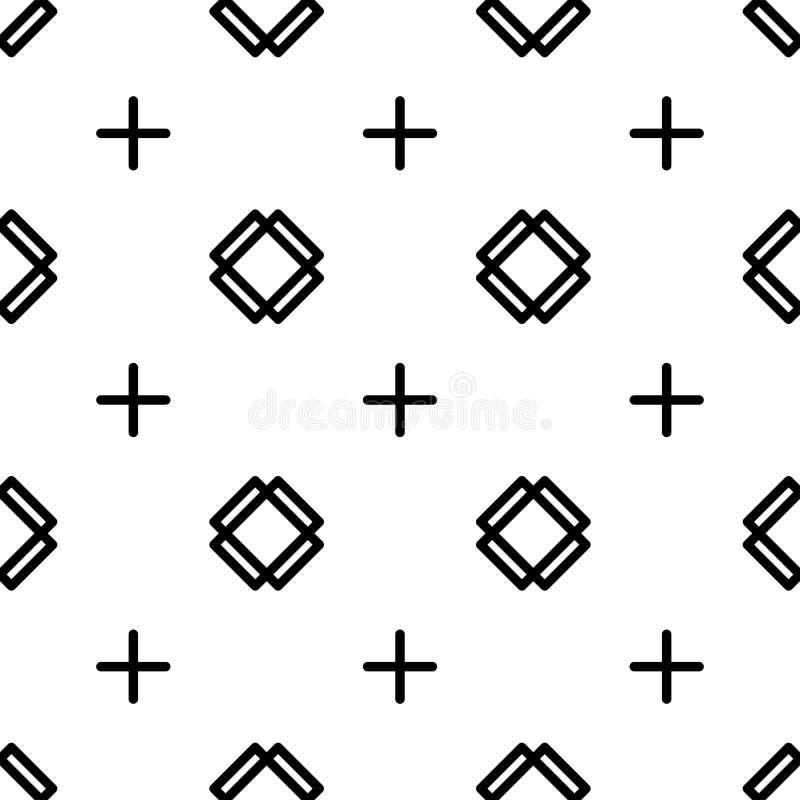 Seamless Pattern Simple Outline with Cross Rectangle and Plus Symbol ...