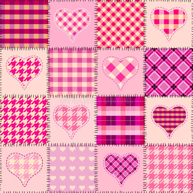 Seamless Pattern of Simple Pink Hearts Isolated on Pink Patchwork for ...