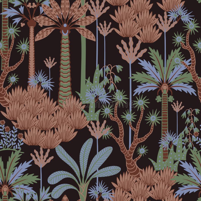 Seamless Pattern with Simple Trees and Plants. Tropical Jungle Vector ...