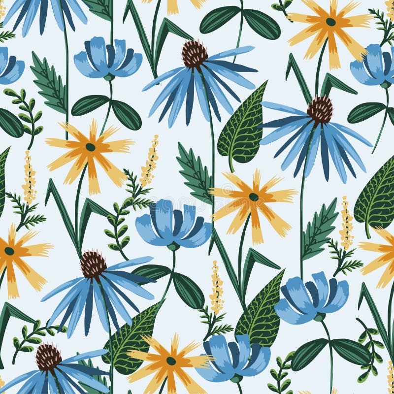 Seamless Pattern with Simple Wild Flowers. Vector. Stock Vector ...