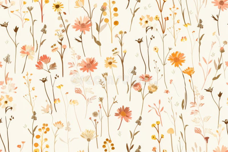 A Seamless Pattern of Simple Wildflowers in Earthy Tones in the Style ...
