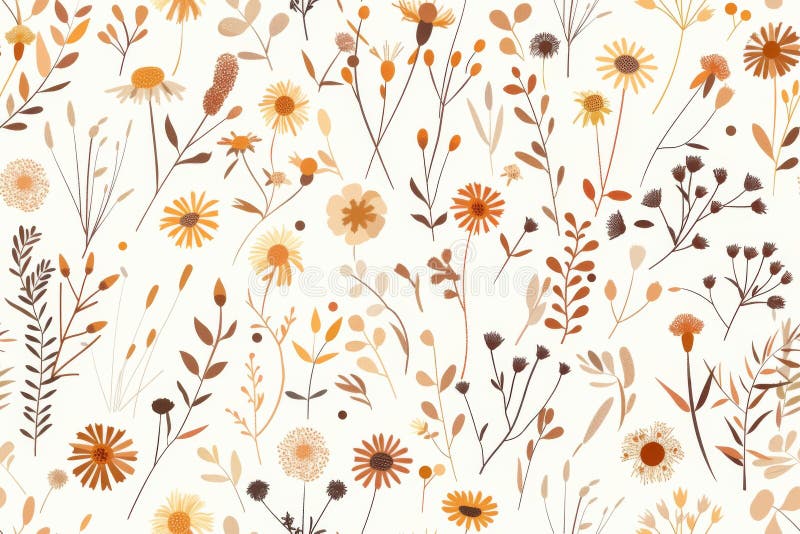 A Seamless Pattern of Simple Wildflowers in Earthy Tones in the Style ...