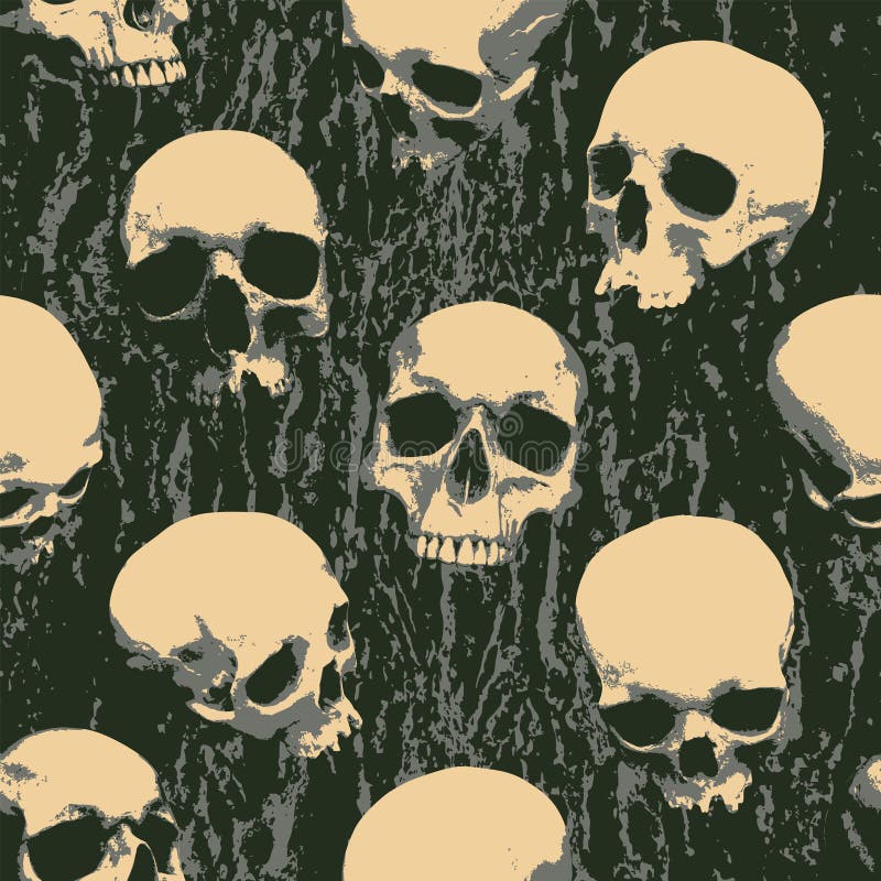 Seamless Pattern with Sinister Human Skulls on Stone Texture Stock ...