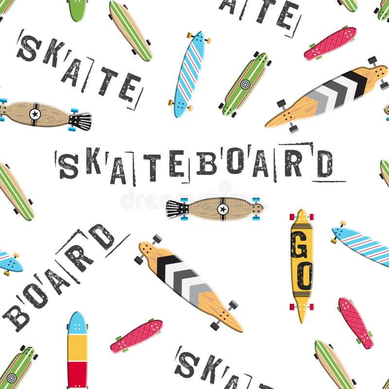 Seamless Pattern Skateboard and Longboards Stock Vector - Illustration ...
