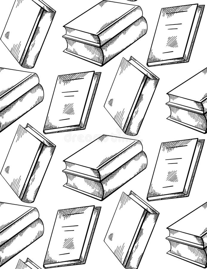 Seamless Pattern with Sketch Hand Drawn Book and Notebook with Hatching ...