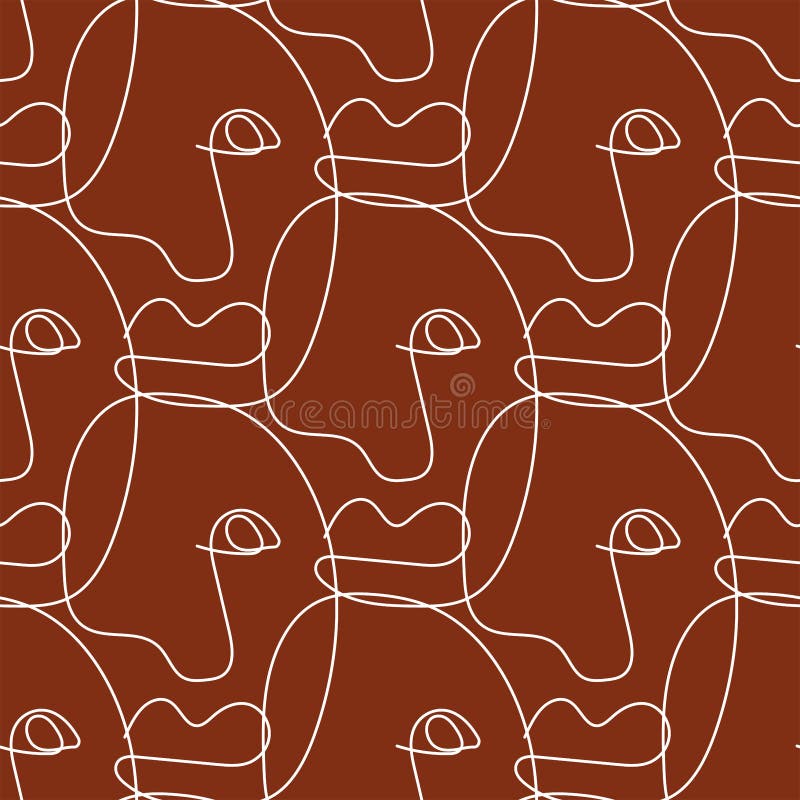 Seamless Pattern with Sketch of Human Face Drawn with Single Line ...