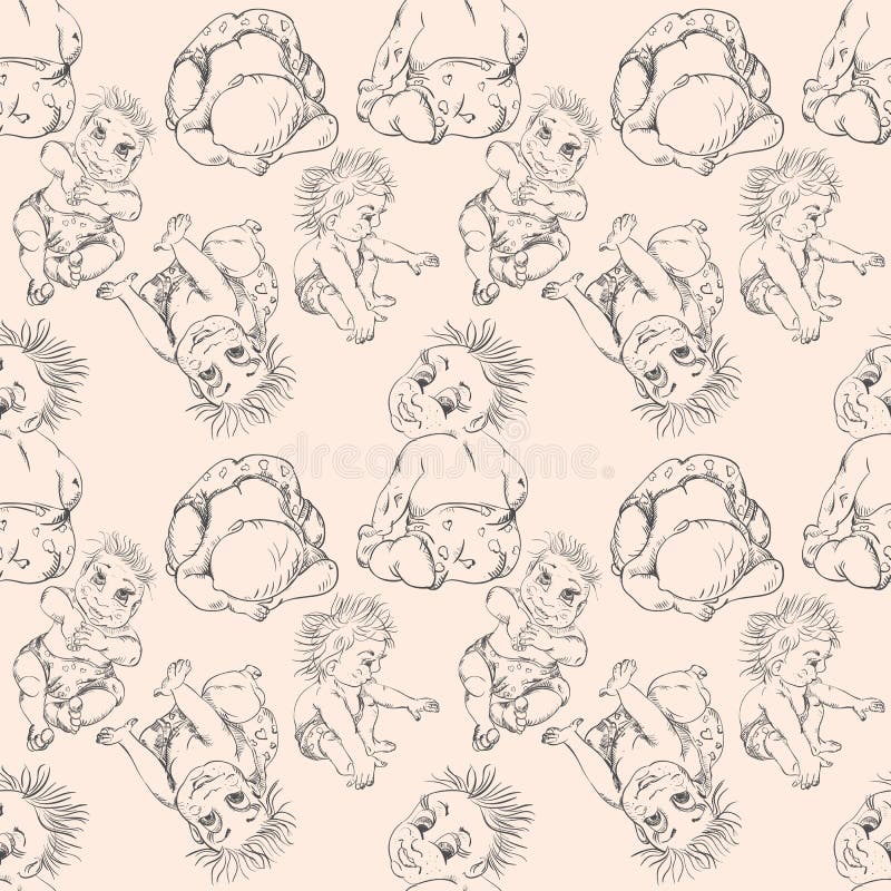 Seamless Pattern of a Sketch of an Infant Different Pose of Children 4 ...