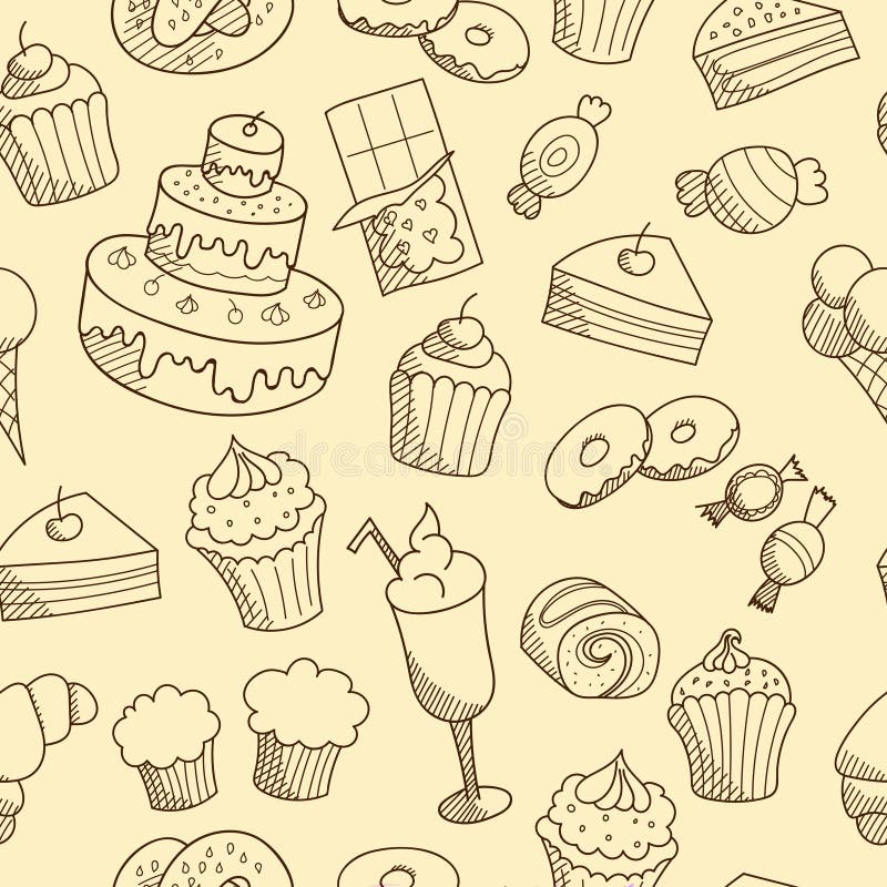 Seamless Pattern with Sketched Sweets Stock Vector - Illustration of ...