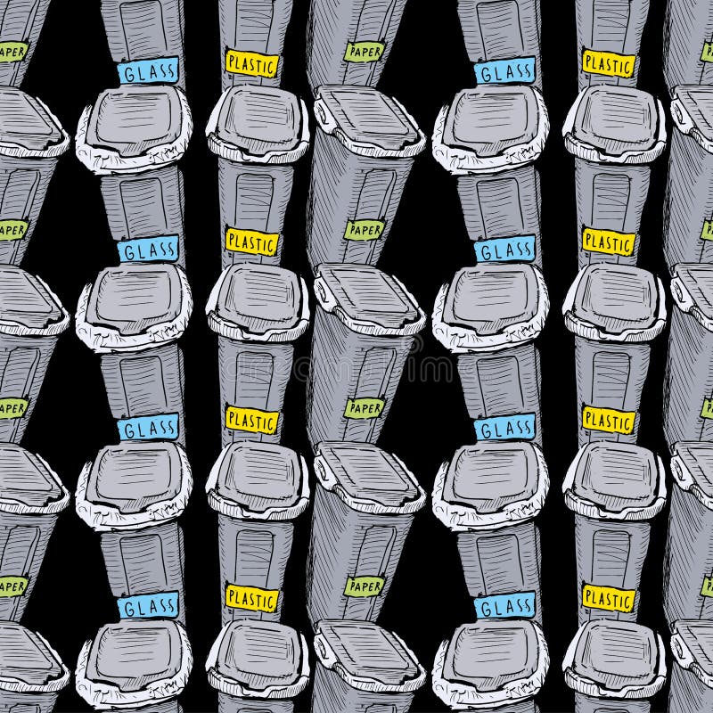 Sketch of Trash Cans with Sorting on Paper, Plastic and Glass Stock ...
