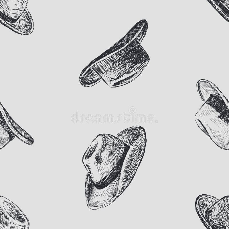 Seamless Pattern of Sketches Various Classical Male Hats Stock Vector ...
