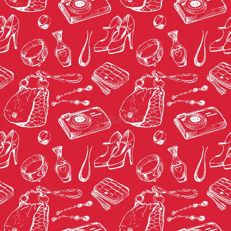Seamless Pattern of Sketches Various Female Things Stock Vector ...