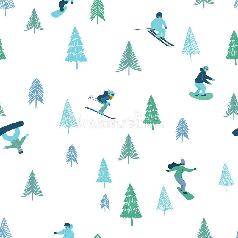 Skiing and Snowboarding in the Mountains Stock Vector - Illustration of ...