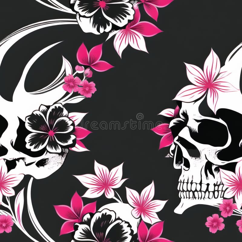 Seamless Pattern with Skull Gothic Background Floral Pattern for ...