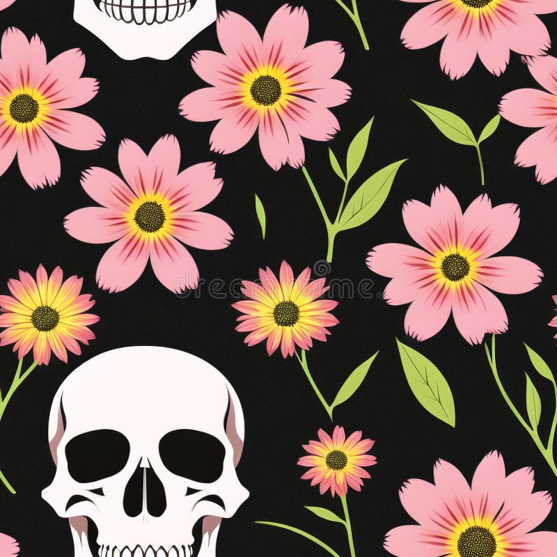 Seamless Pattern with Skull Gothic Background Floral Pattern for ...