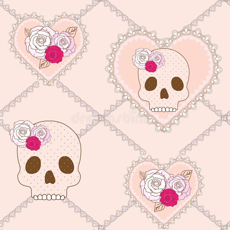 Seamless Pattern with Skull, Heart and Roses Stock Vector ...