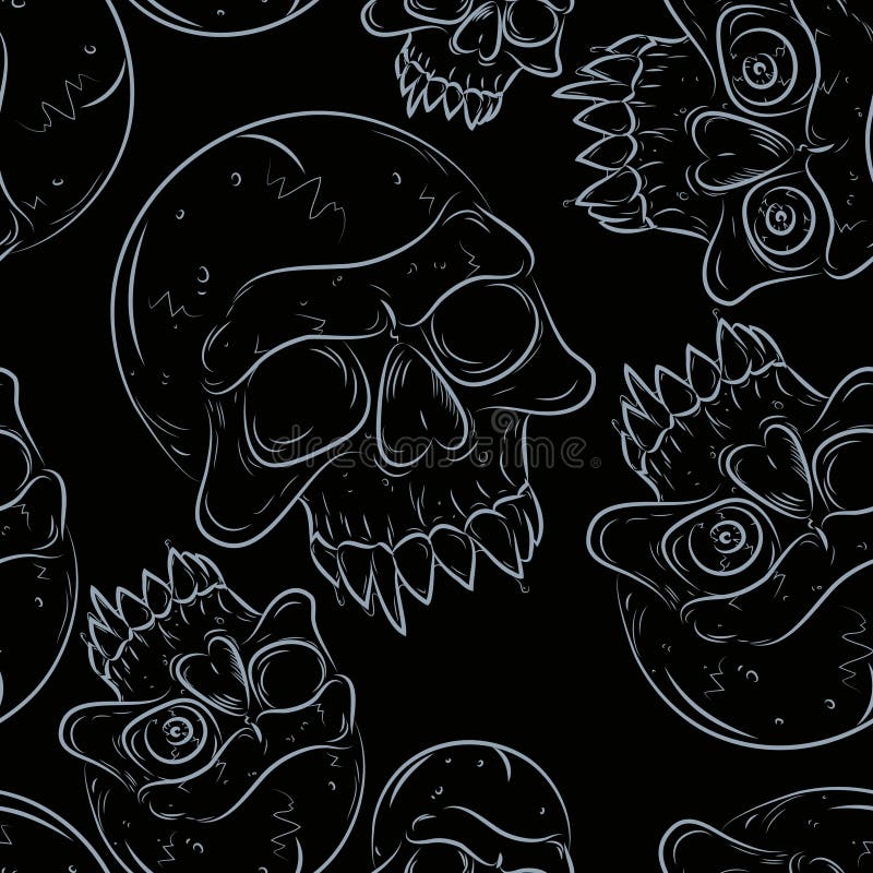 Seamless Pattern with Skulls Stock Vector - Illustration of dead ...