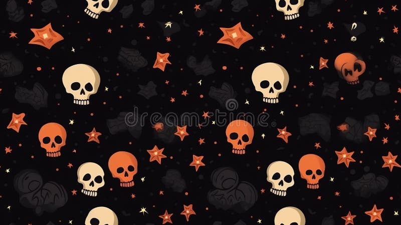A Seamless Pattern with Skulls and Stars on a Black Background Stock ...