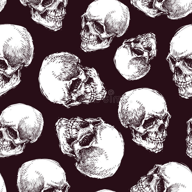 Seamless Pattern with Skulls Stock Vector - Illustration of edge, sign ...
