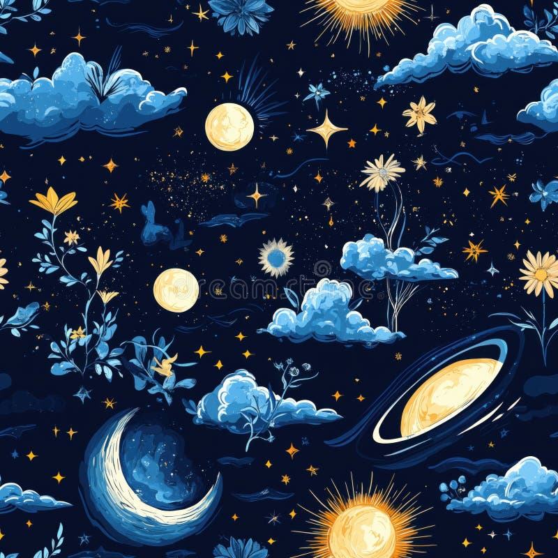 Seamless Pattern Sky Dreamy Seamless Pattern of a Starlit Night Sky ...