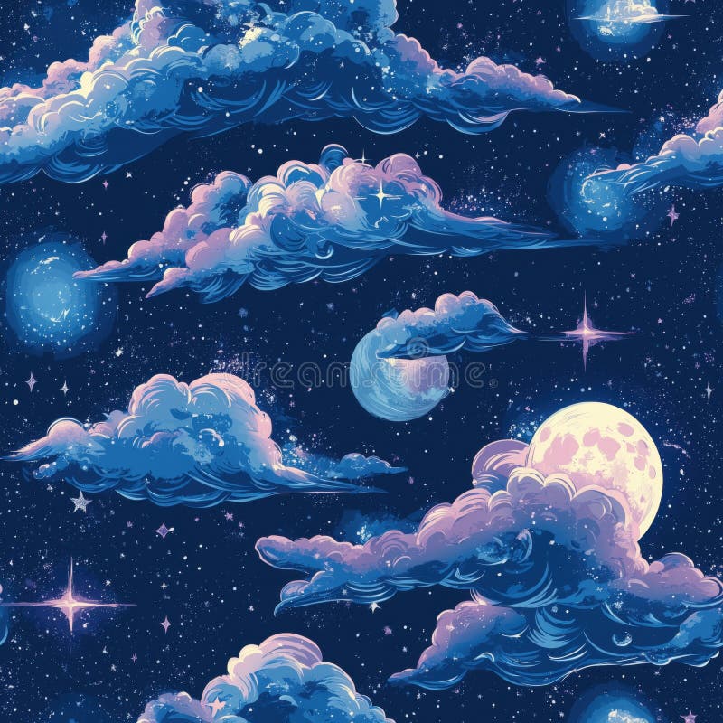 Seamless Pattern Sky Dreamy Seamless Pattern of a Starlit Night Sky ...