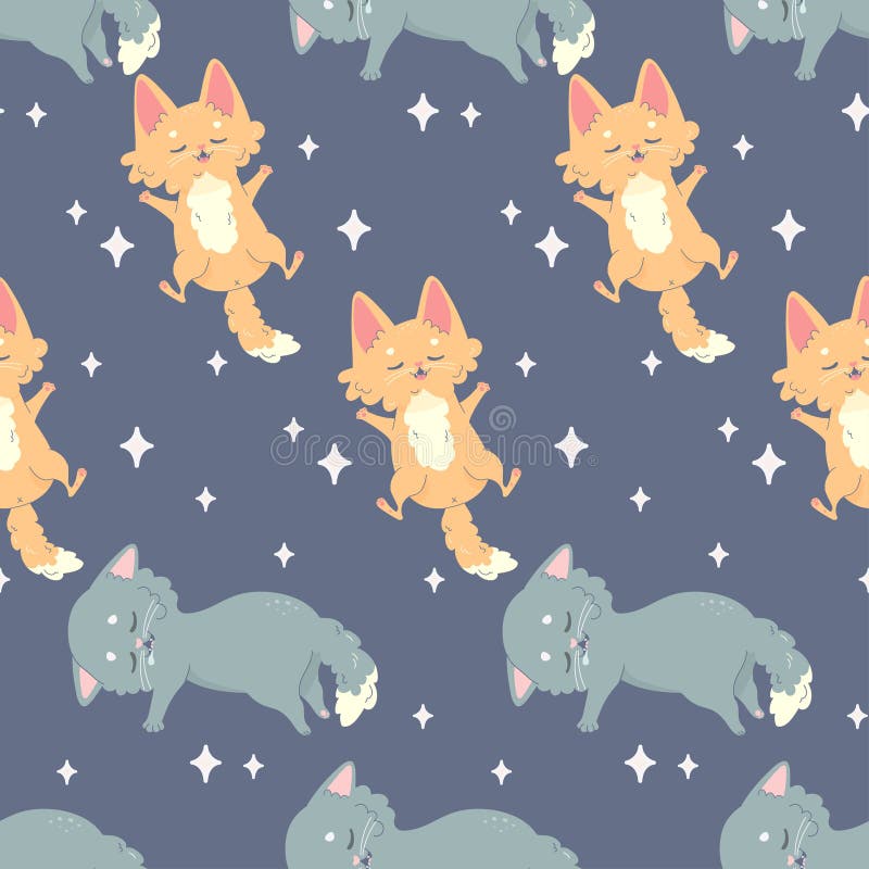 Seamless Pattern Sleeping Cat, Napping, Cartoon Cute, Vector ...