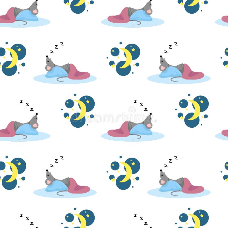 Seamless Pattern of Sleeping Mice and Night Moon Stock Vector ...
