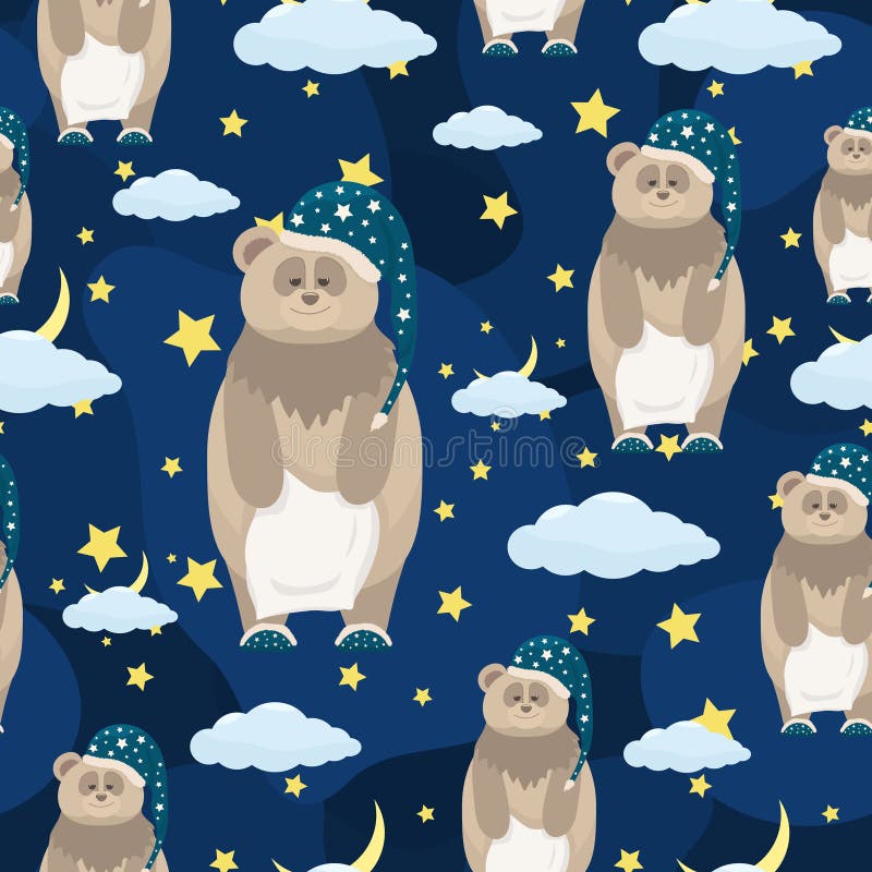 Seamless Pattern with Sleepy Bears on a Blue Background. Kids Cute ...